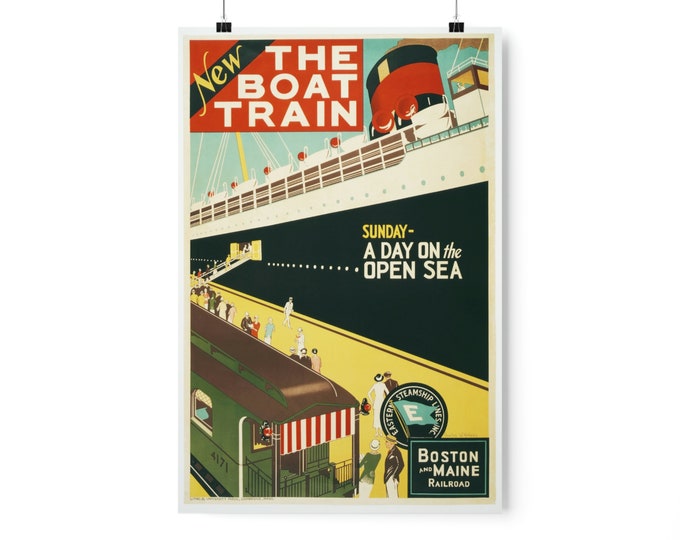 Art Deco Travel Poster the Boat Train Boston and Maine Railroad Premium ...