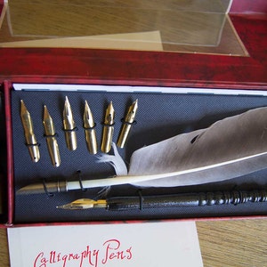 Calligraphy Feather Pen Set with Ink | Etsy