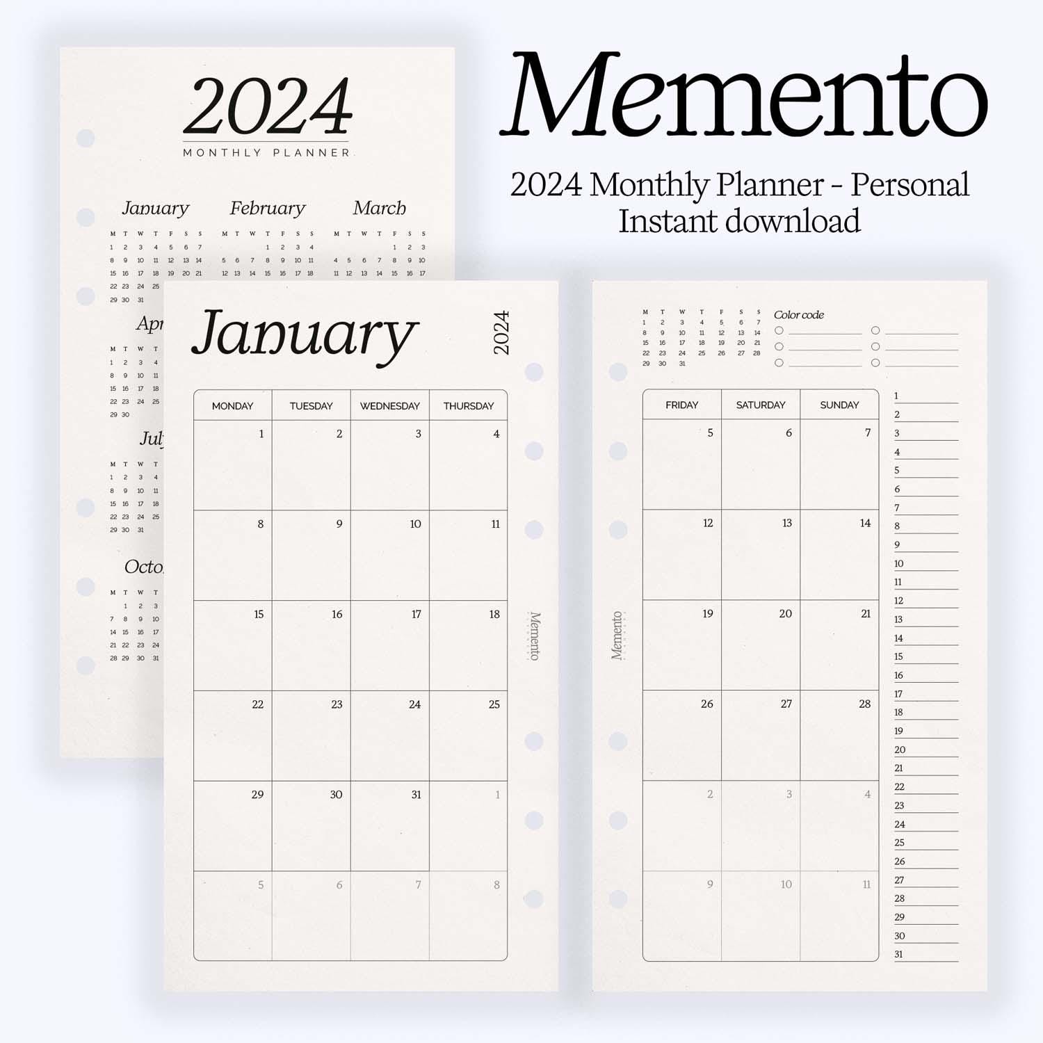 2024 Monthly Planner Printable Insert | Personal Size | 2024 Minimalist ...