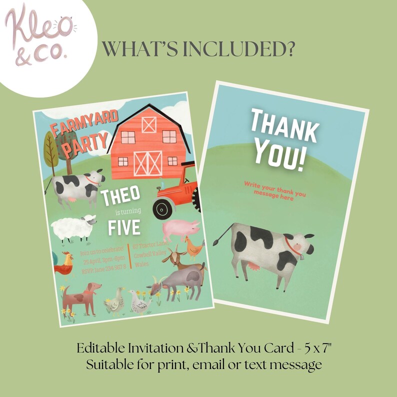 Editable Farmyard Canva Template Customized Birthday Invitation ...