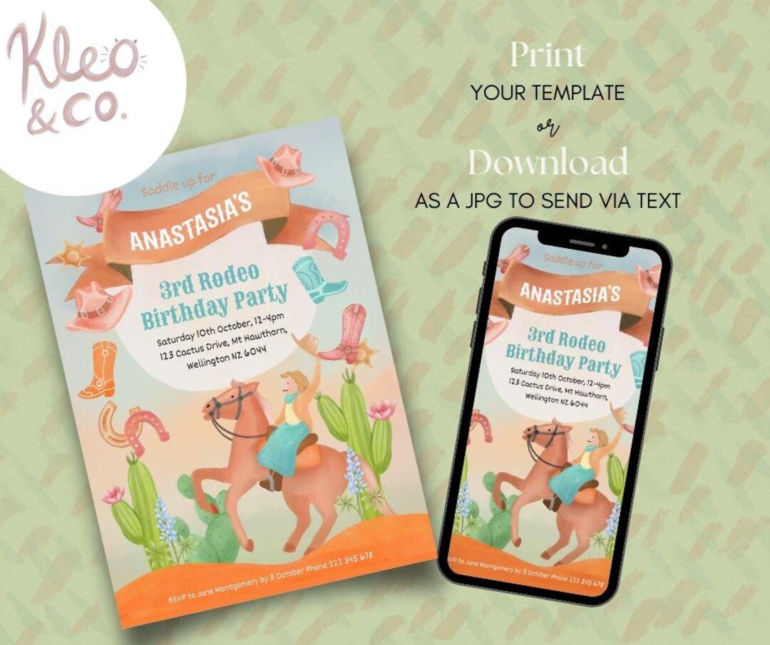 Editable Cowgirl Birthday Invitation Canva Template Printable Texas ...