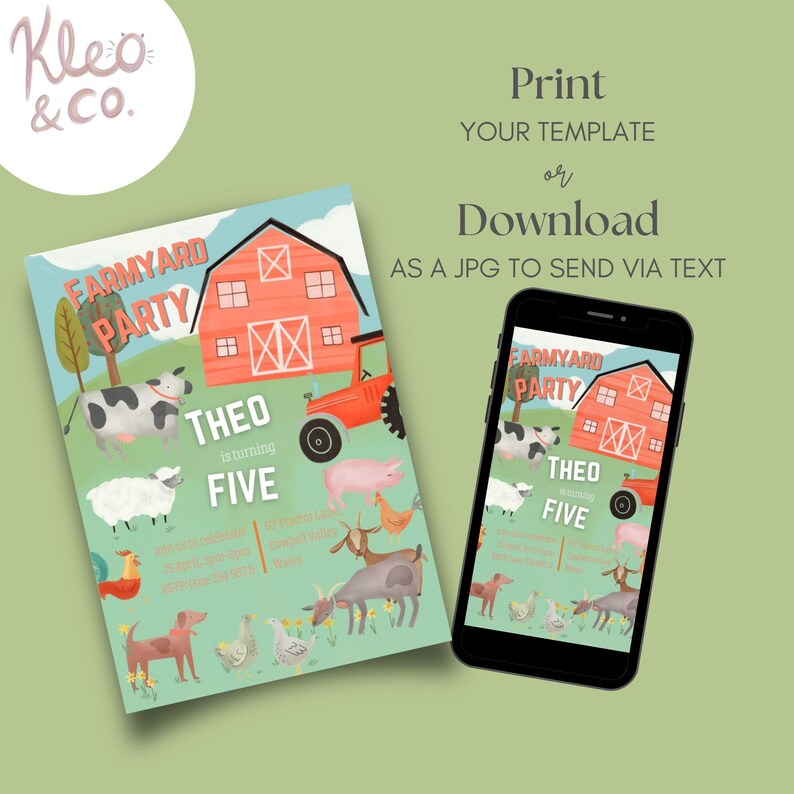 Farmyard Birthday Invitation: Editable Barn Animal Theme (digital ...