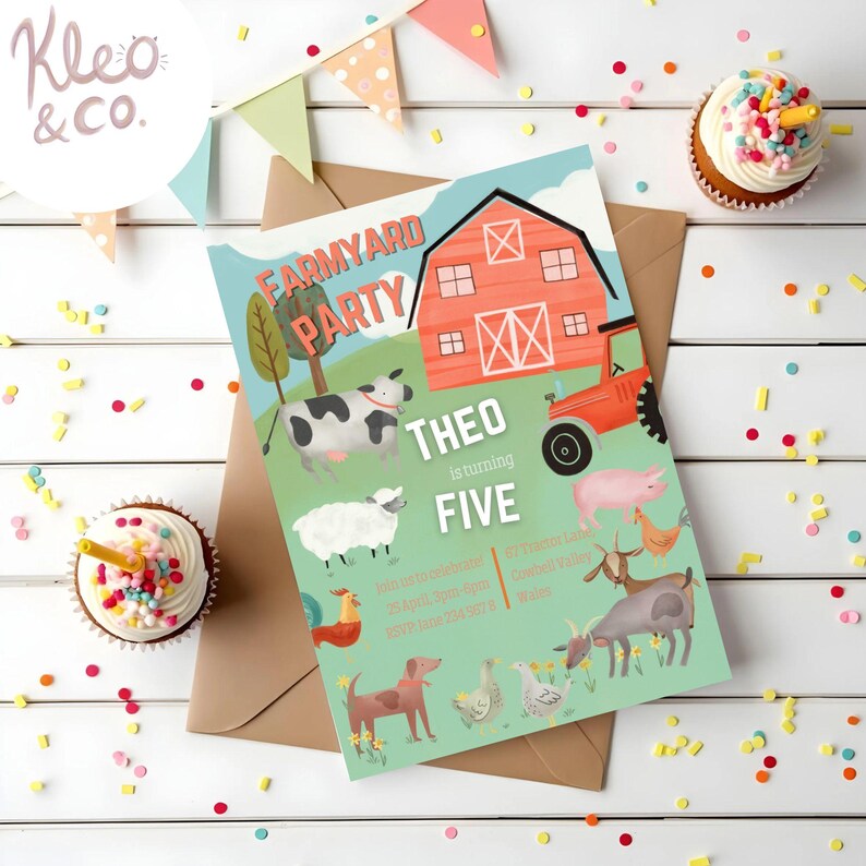 Farmyard Birthday Invitation: Editable Barn Animal Theme (digital ...