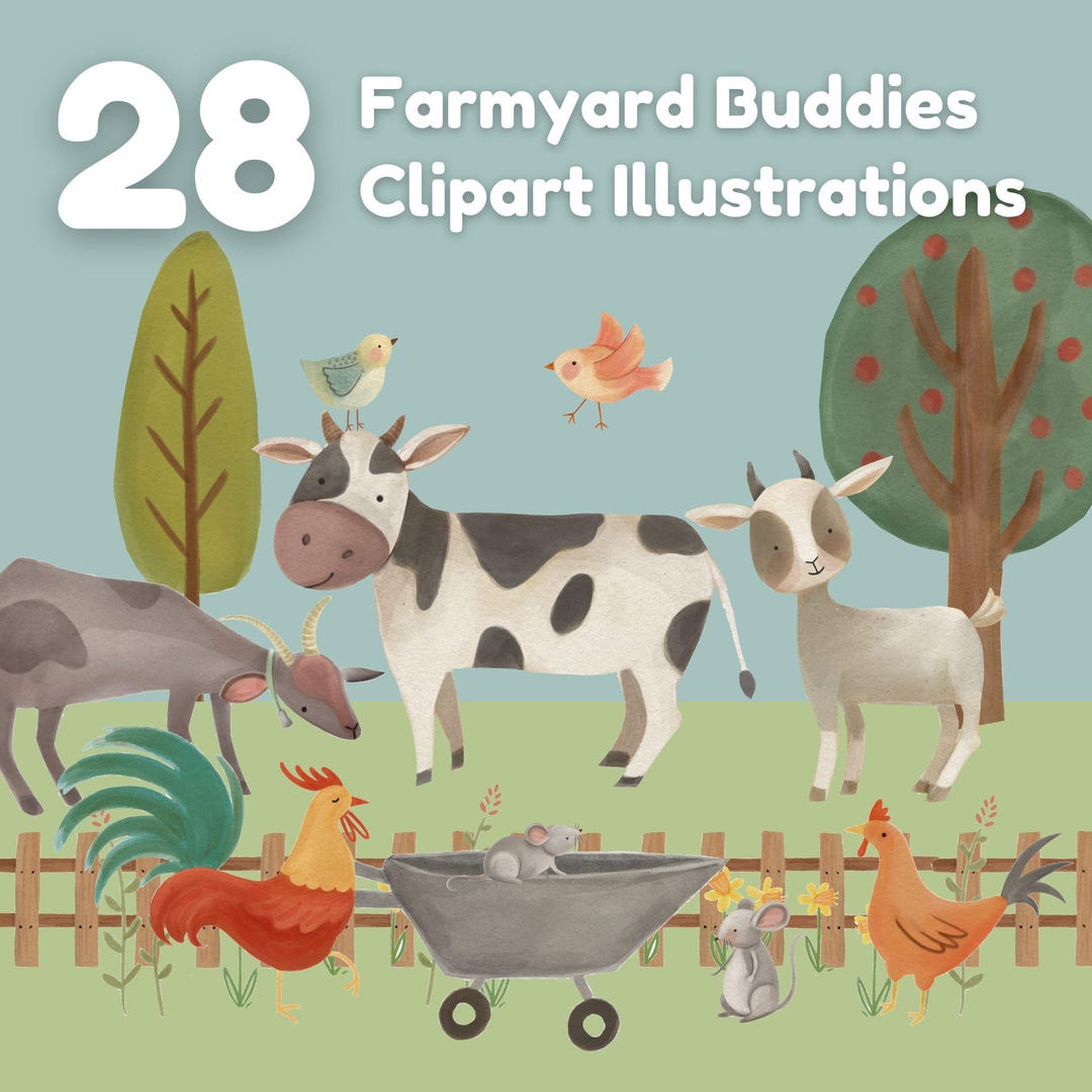 Clipart Bundle Farmyard Animals, Watercolor, Farm Life Clip Art ...