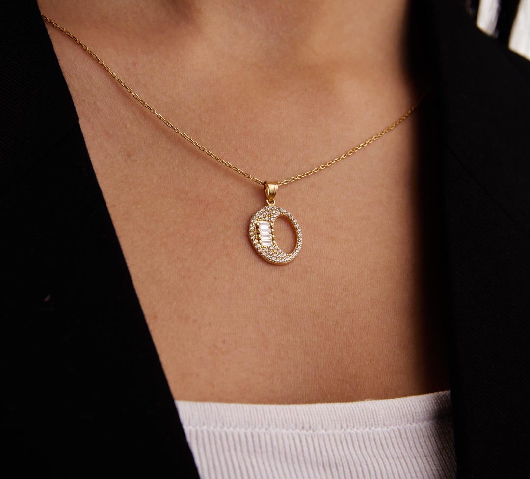 Initial Diamond Necklace, Custom Dainty Pave Letter Necklace, Minimal ...