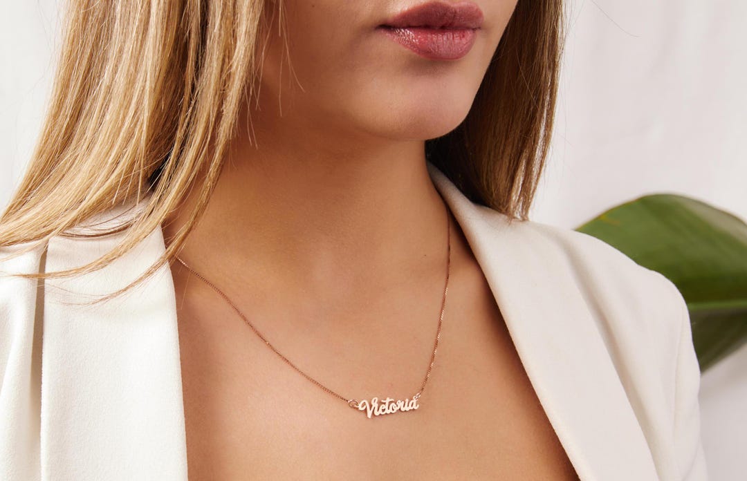 14K Solid Gold Name Necklace, Personalized Gold Name Pendant, Real Gold ...