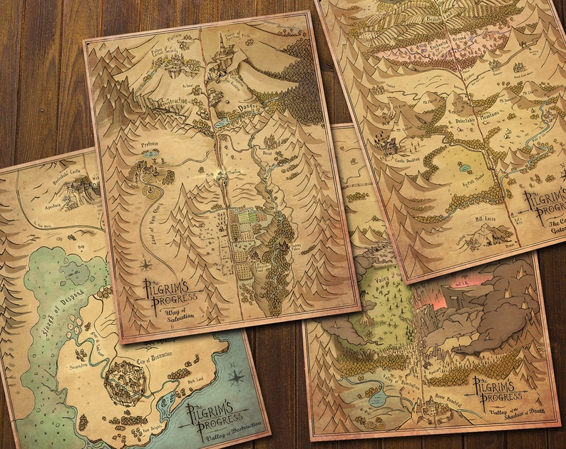 Pilgrim's Progress Maps - Hand Drawn Vintage Style - Christian's ...