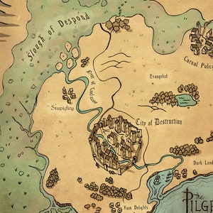 Pilgrim's Progress Maps - Hand Drawn Vintage Style - Christian's ...