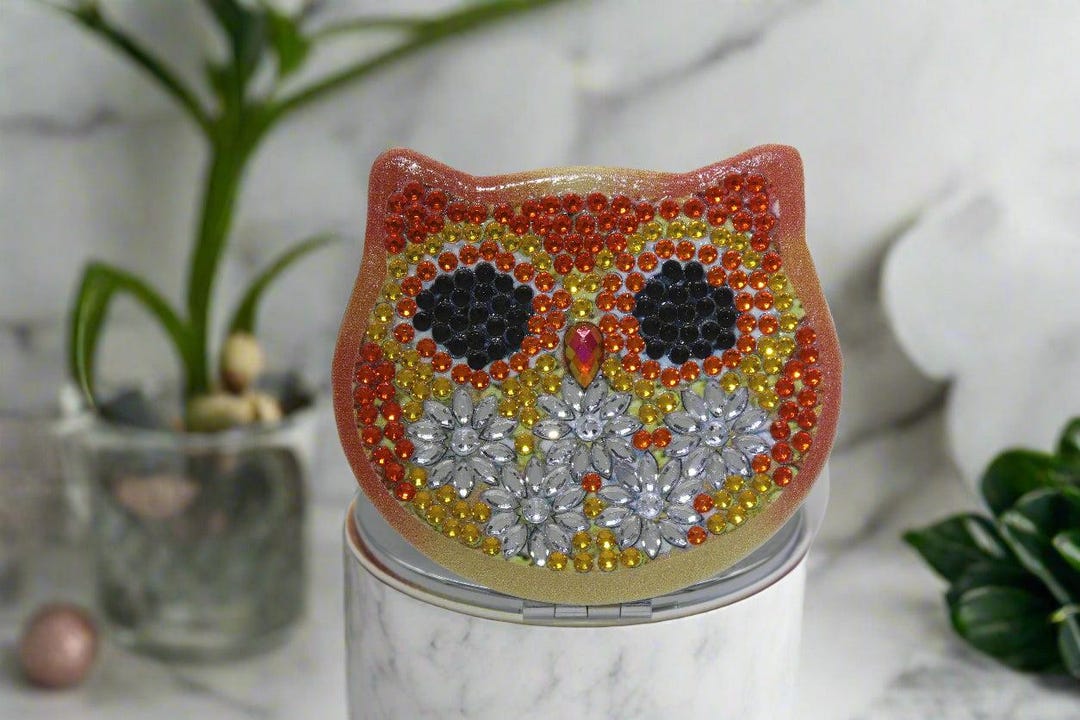Owl Round Shaped Orange Owl Compact Mirror Sealed - Etsy