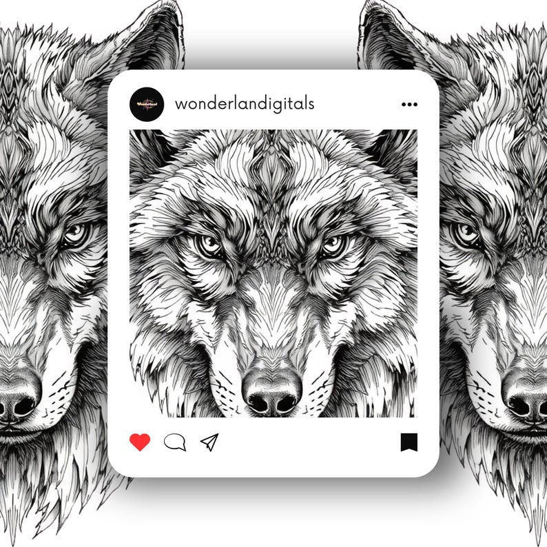 5 Bold Wolf Tattoo Stencils Detailed Fine Line Digital Art Download - Etsy