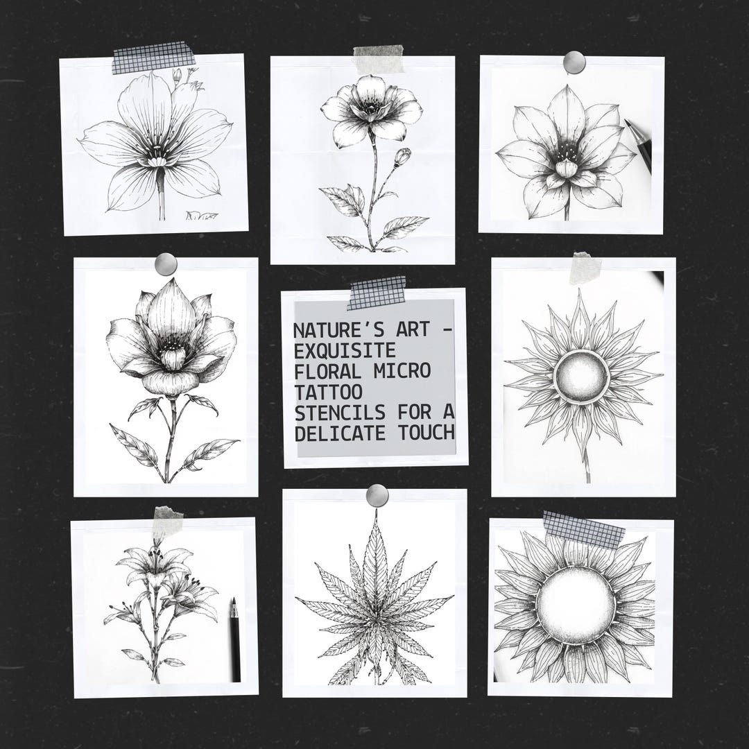 Minimalist Floral Micro Tattoo Stencils – 8 Unique Nature-inspired ...