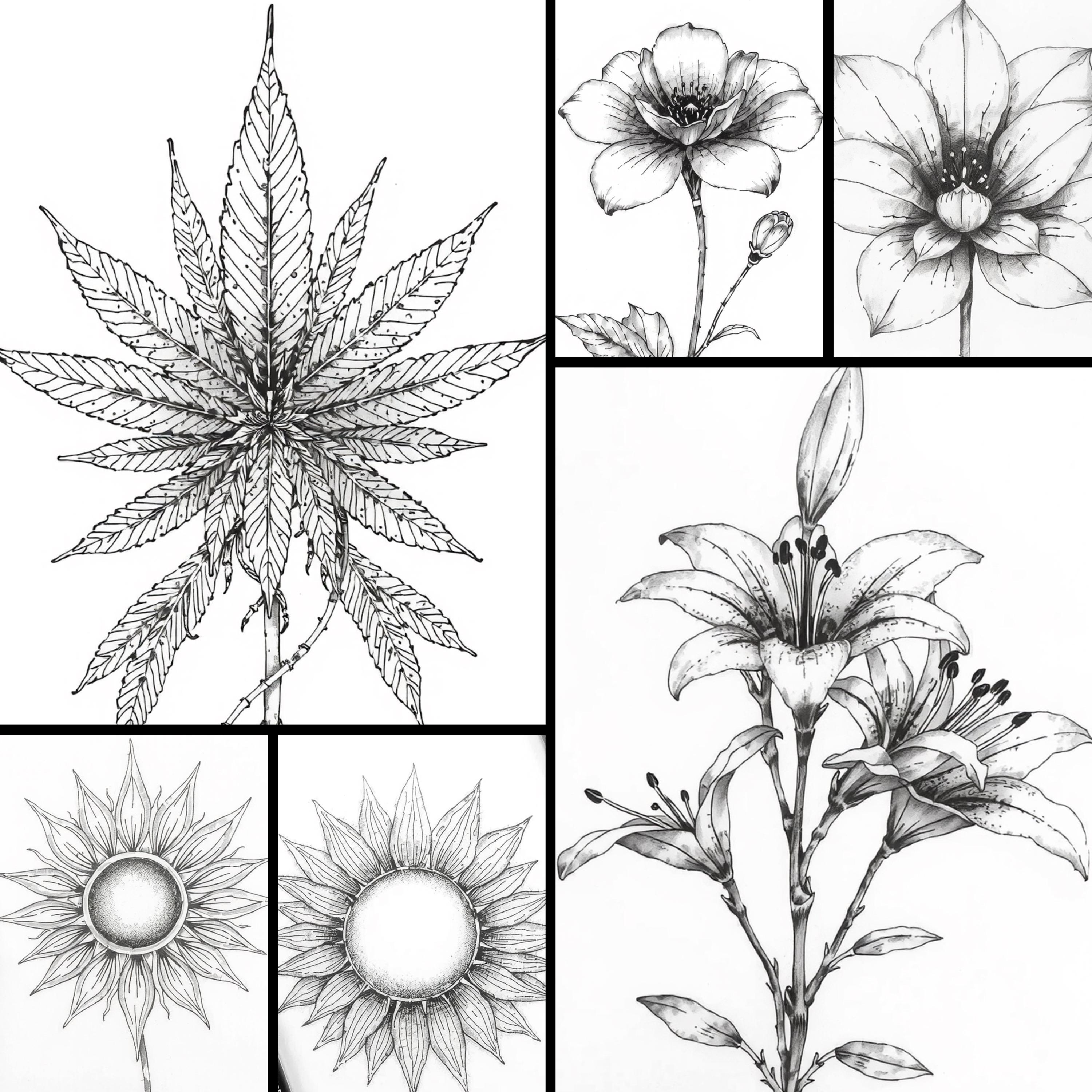 Minimalist Floral Micro Tattoo Stencils – 8 Unique Nature-inspired ...