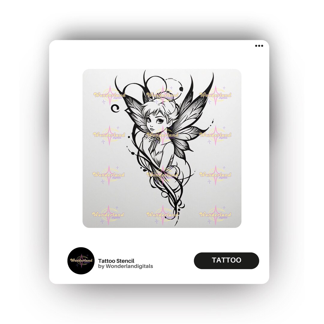 Fairy Tattoo Stencil, Magical Pixie Outline, Digital Download ...