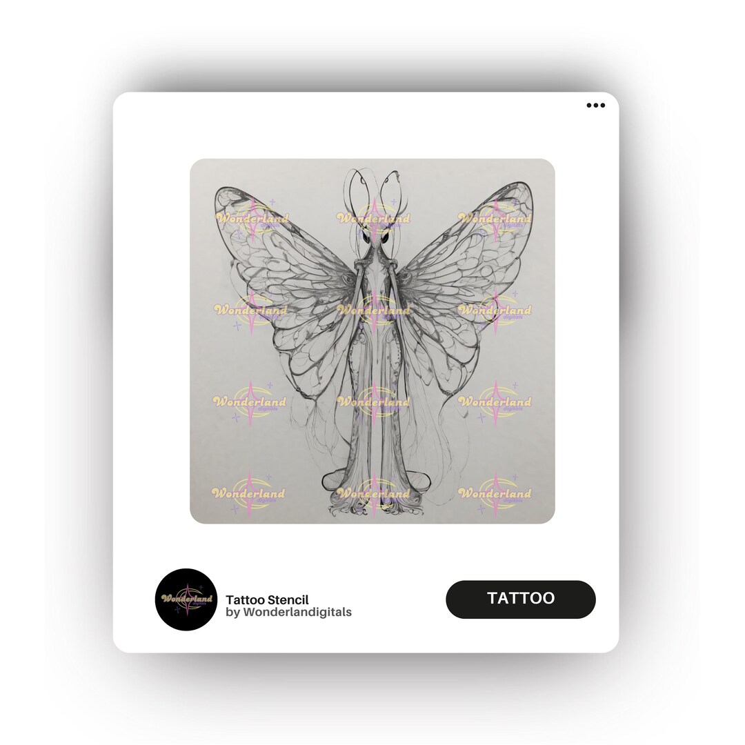 Fairy Mantis Tattoo Stencil - Mystical Insect Line Art - Elegant ...