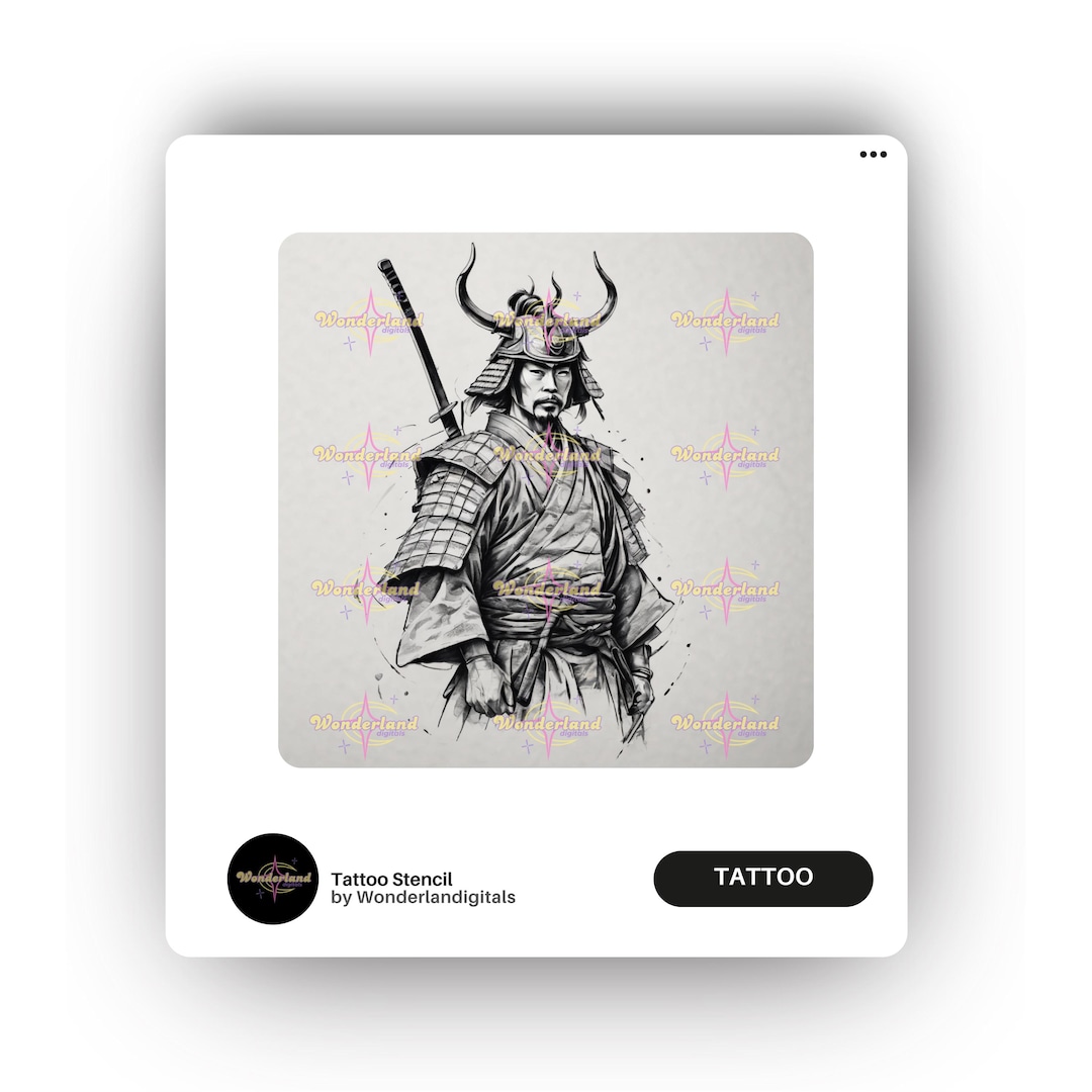 Samurai Tattoo Stencil - Japanese Warrior Tattoo Design - Digital ...