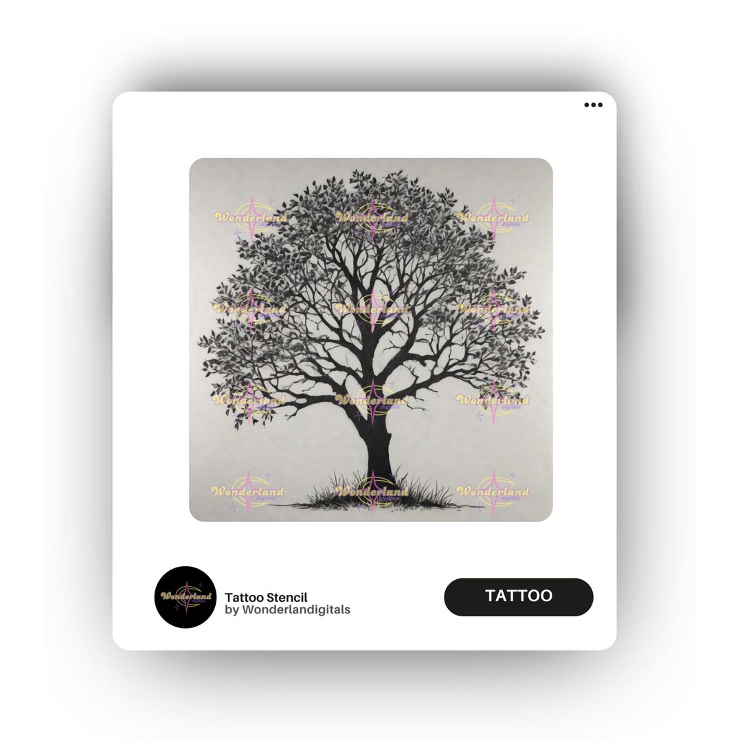 Tree Tattoo Stencil - Realistic Nature Line Art - Symbolic Minimalist ...