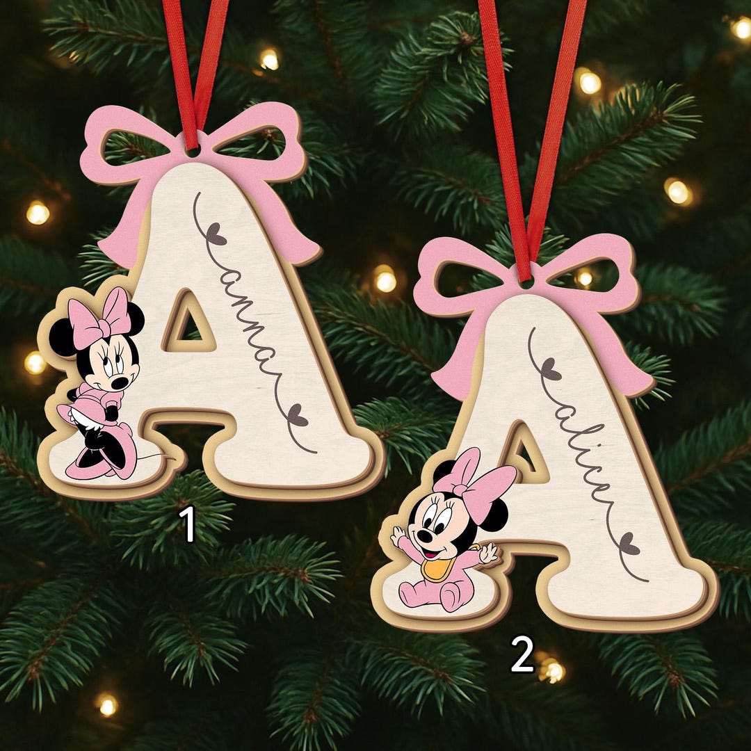 Custom Disney Minnie Baby Name Wood Ornament, Custom Baby First ...