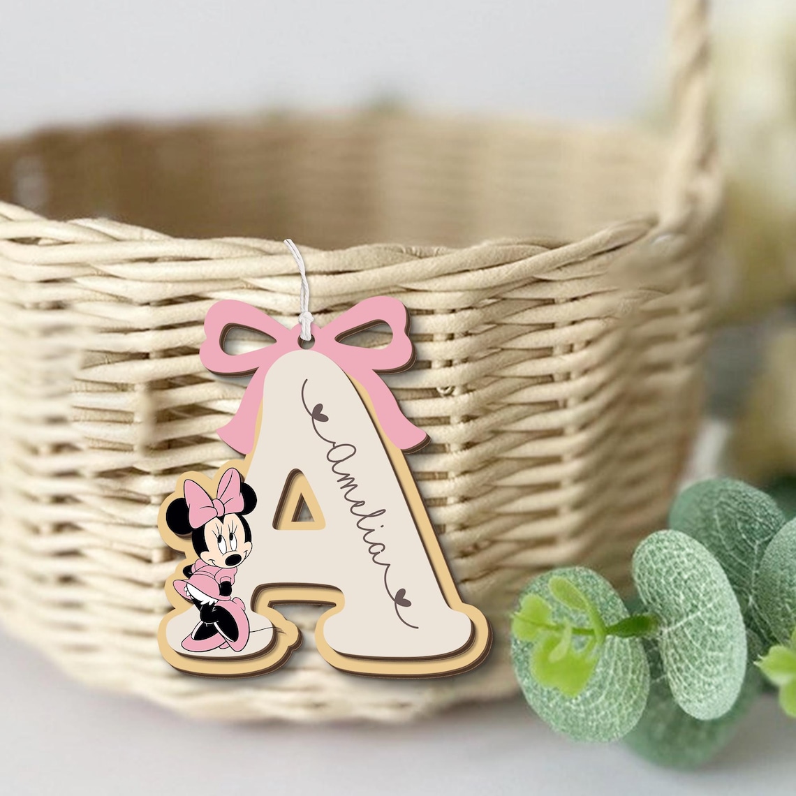 Coquette Minnie Mickey Wooden Tag, Custom School Name Tag for Kids - Etsy