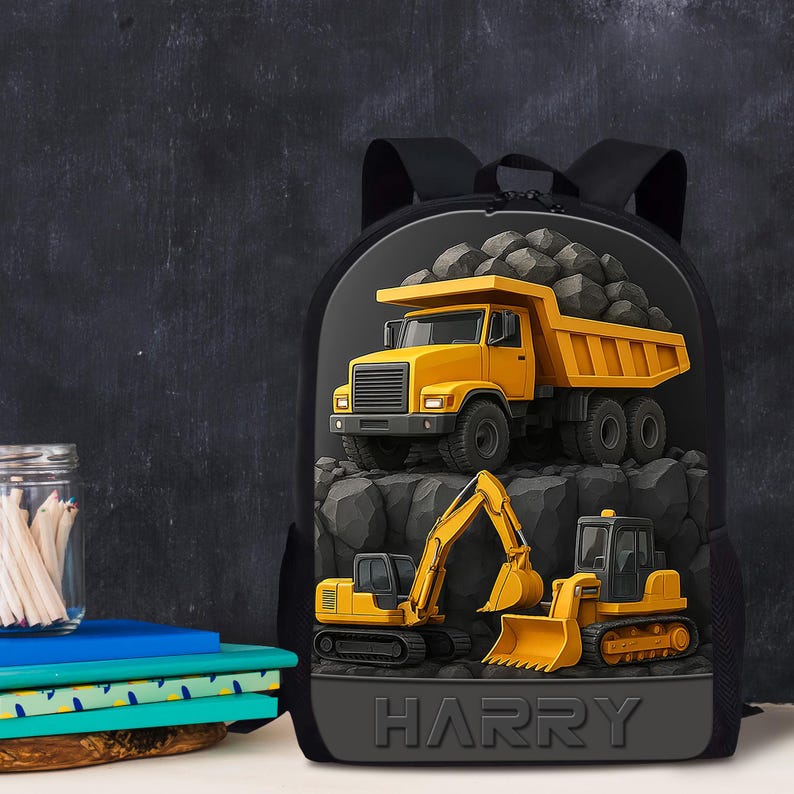 Custom Construction Kids Backpack, Excavator Truck Backpack, Truck ...