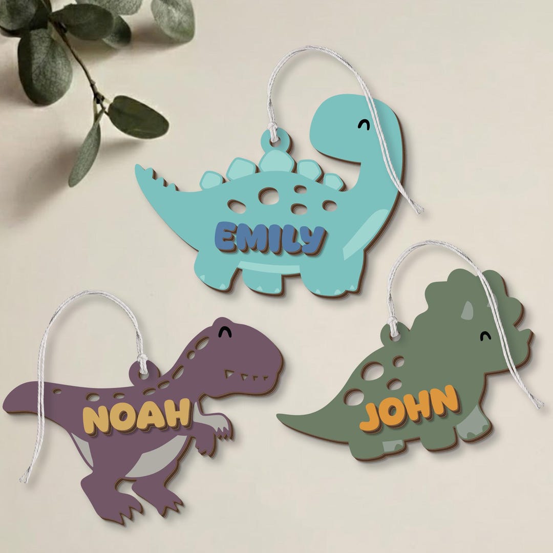 Dinosaur Wooden Name Tag, Custom Dino Schoolbag Tag - Etsy