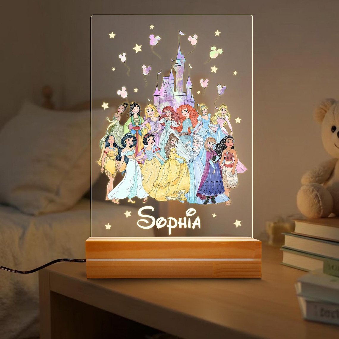 Disney Princess Night Light, Custom Name Lamp, Nursery Room Decor - Etsy