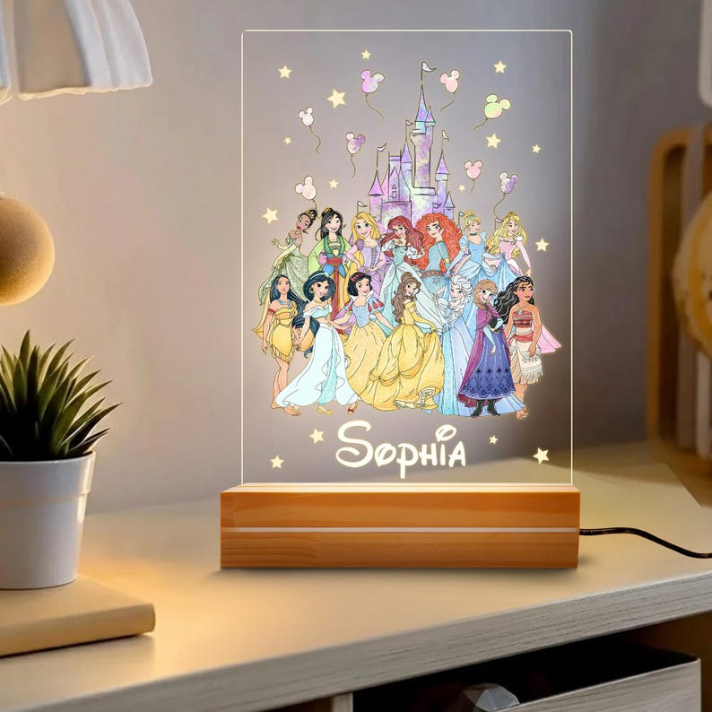 Disney Princess Night Light, Custom Name Lamp, Nursery Room Decor - Etsy
