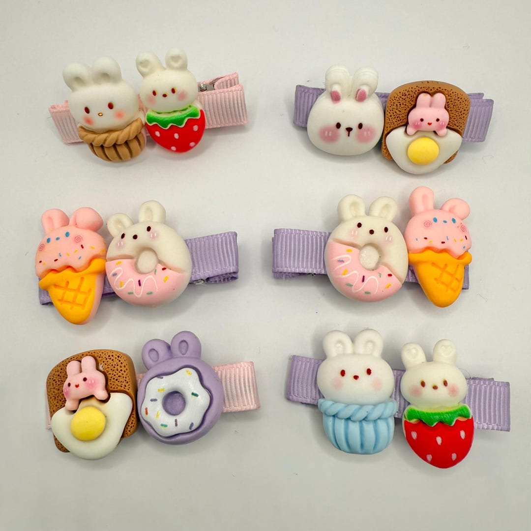 Kawaii Easter Bunny Hair Clips, Cute Spring Hair Clips, Kawaii Food ...