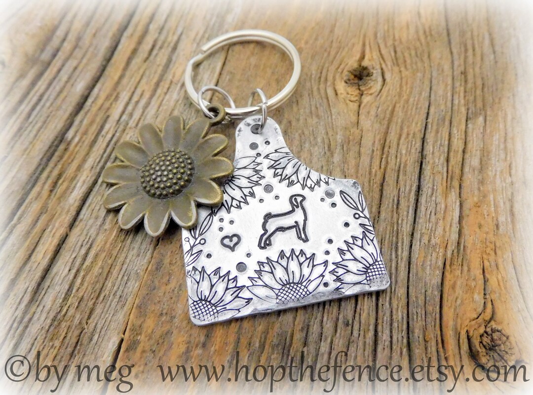 1 1/2 Sunflowers & Boer Goat Keychain, Stock Show Jewelry, Livestock ...
