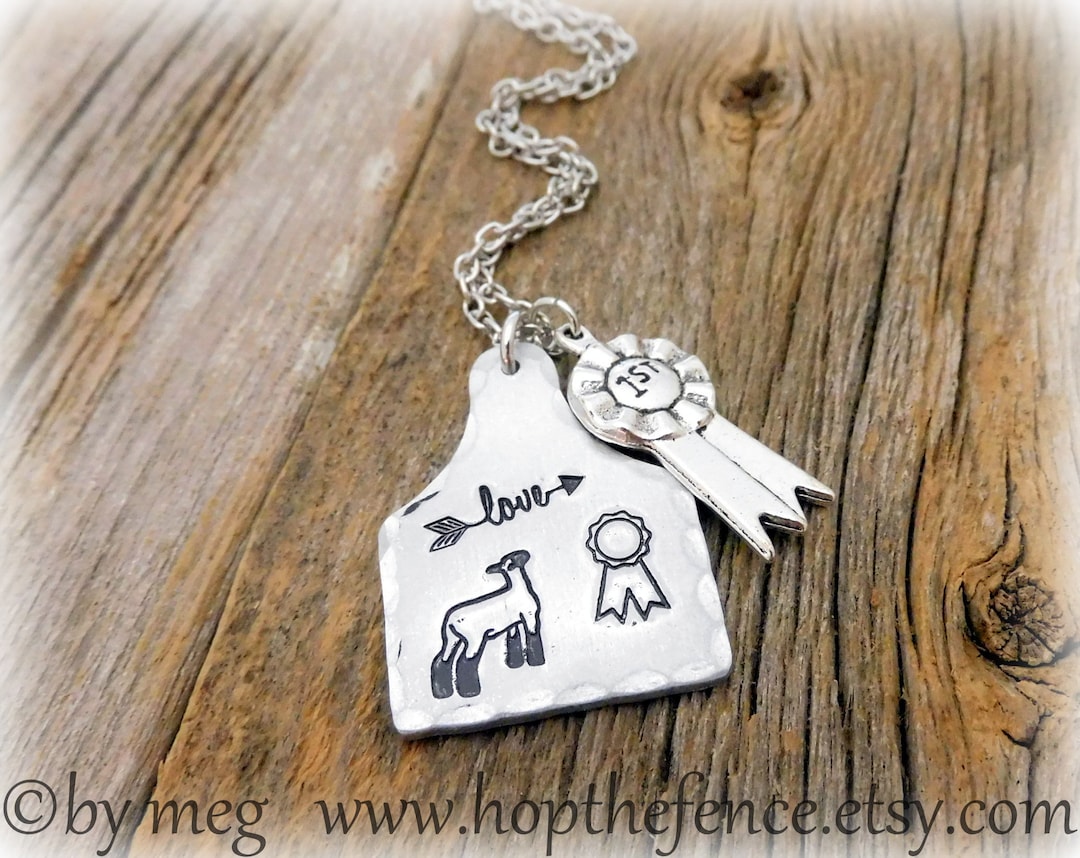 1 1/4" Tall- Rosette Ribbon Show Sheep Necklace, Stock Show Jewelry, 4 ...