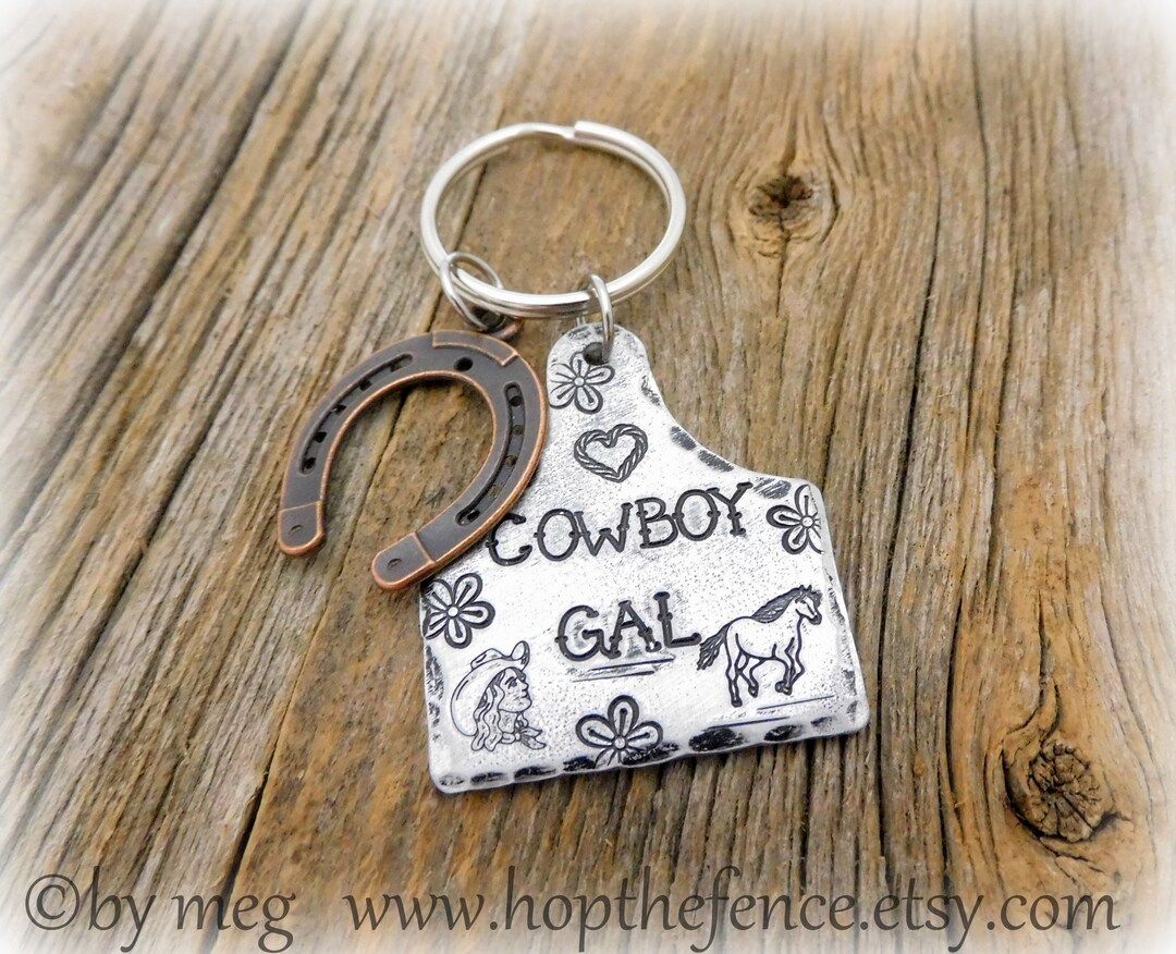 1 1/2" Tall Tag- "cowboy Gal" & Horse Keychain- Livestock Rodeo Cowboy ...