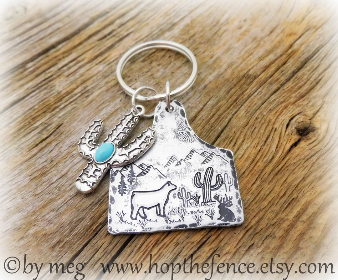 1 1/2 Tall Southwest Jackalope Scene Cattle Keychain Livestock Charm ...
