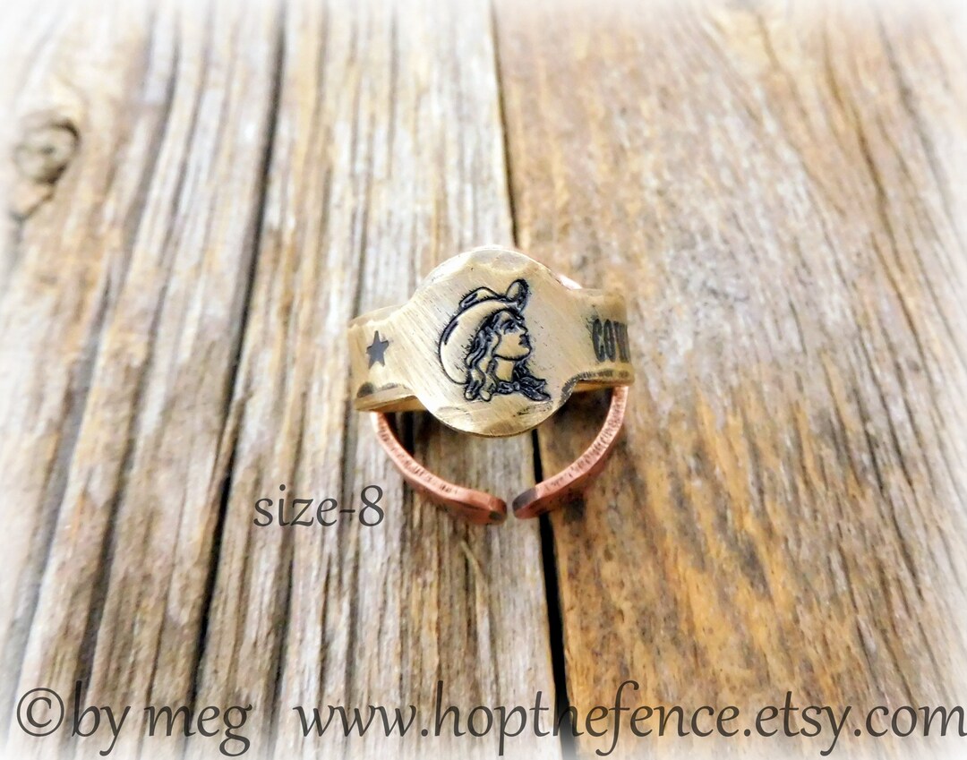 Size 8- Brass Band 1/4" Wide- Open Back Ring- Cowgirl Ring- Hand Tooled ...