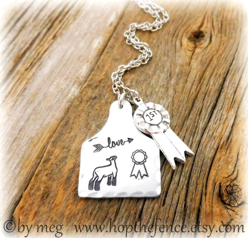 1 1/4" Tall- Rosette Ribbon Show Sheep Necklace, Stock Show Jewelry, 4 ...