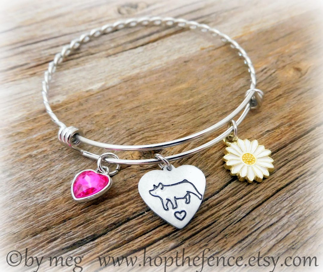 2.5" Charmed Hog/pig Stainless Bangle Bracelet, Livestock Jewelry ...
