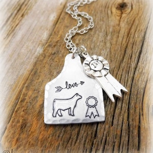 1 1/4 Tall Rosette Ribbon Show Steer Necklace, Stock Show Jewelry, 4-H ...