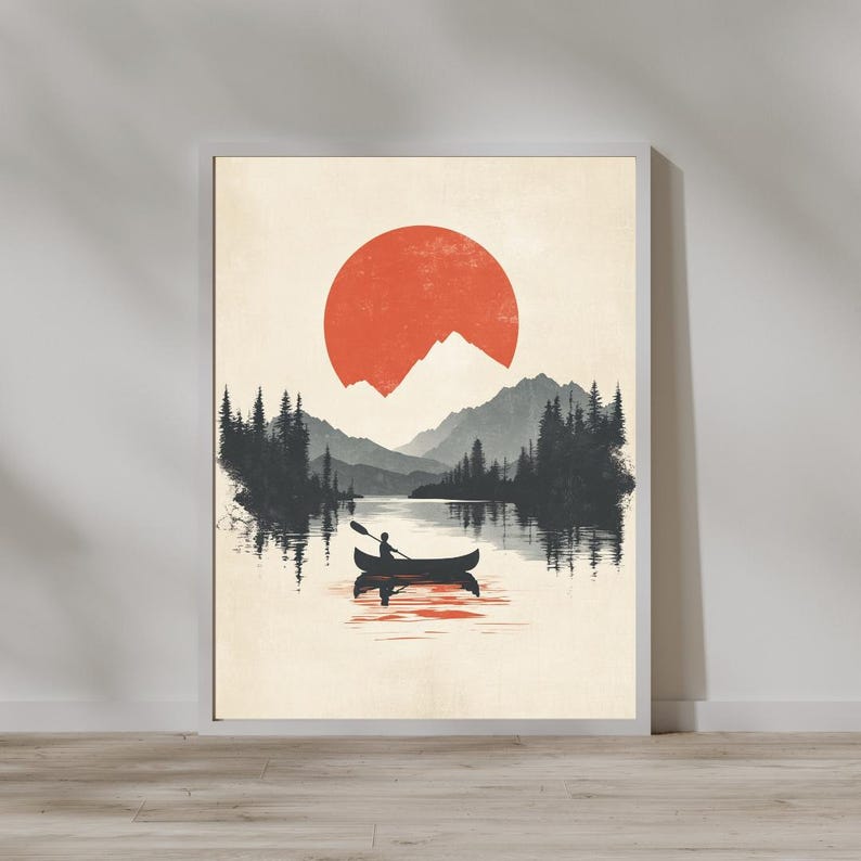 Minimalist Canoe Journey at Sunset Framed Poster Wall Art Print - Etsy