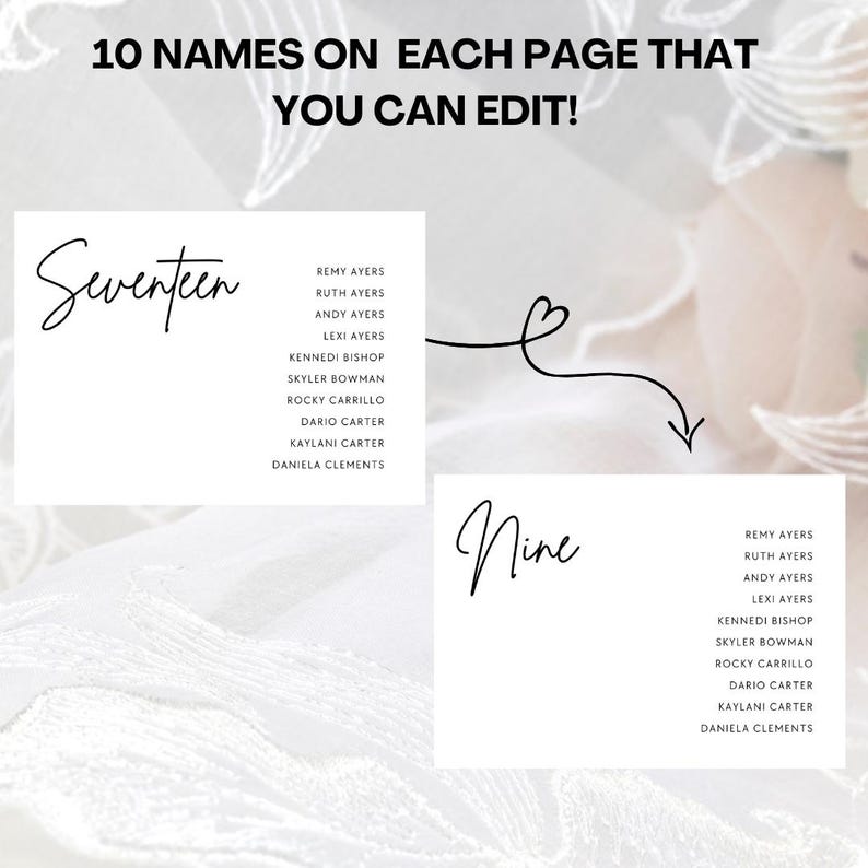 Wedding Seating Chart Cards Template Wedding Table Numbers Seating ...