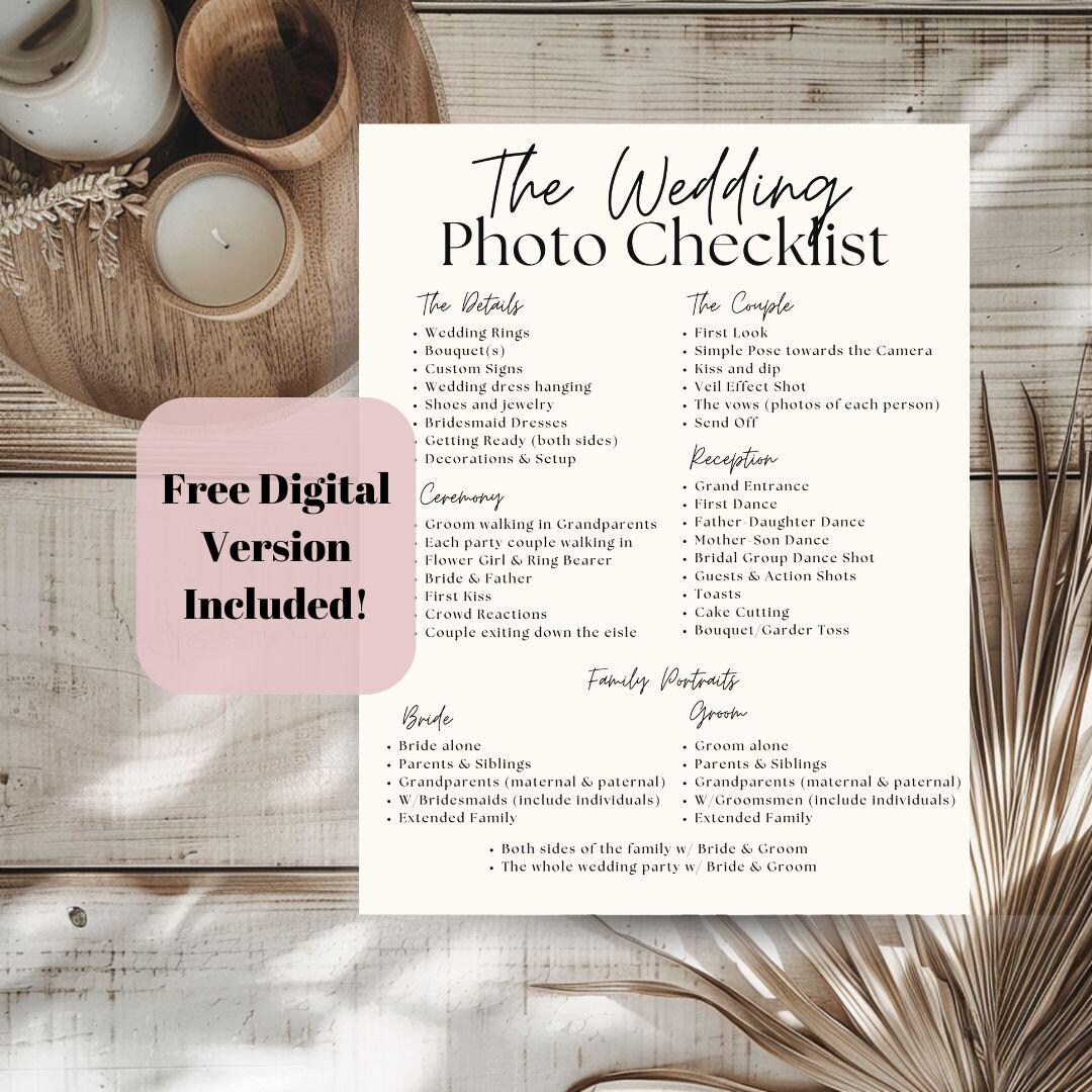 Hochzeitsfotografie Checklist Vorlage | Foto-Shot-List (Digitaler ...
