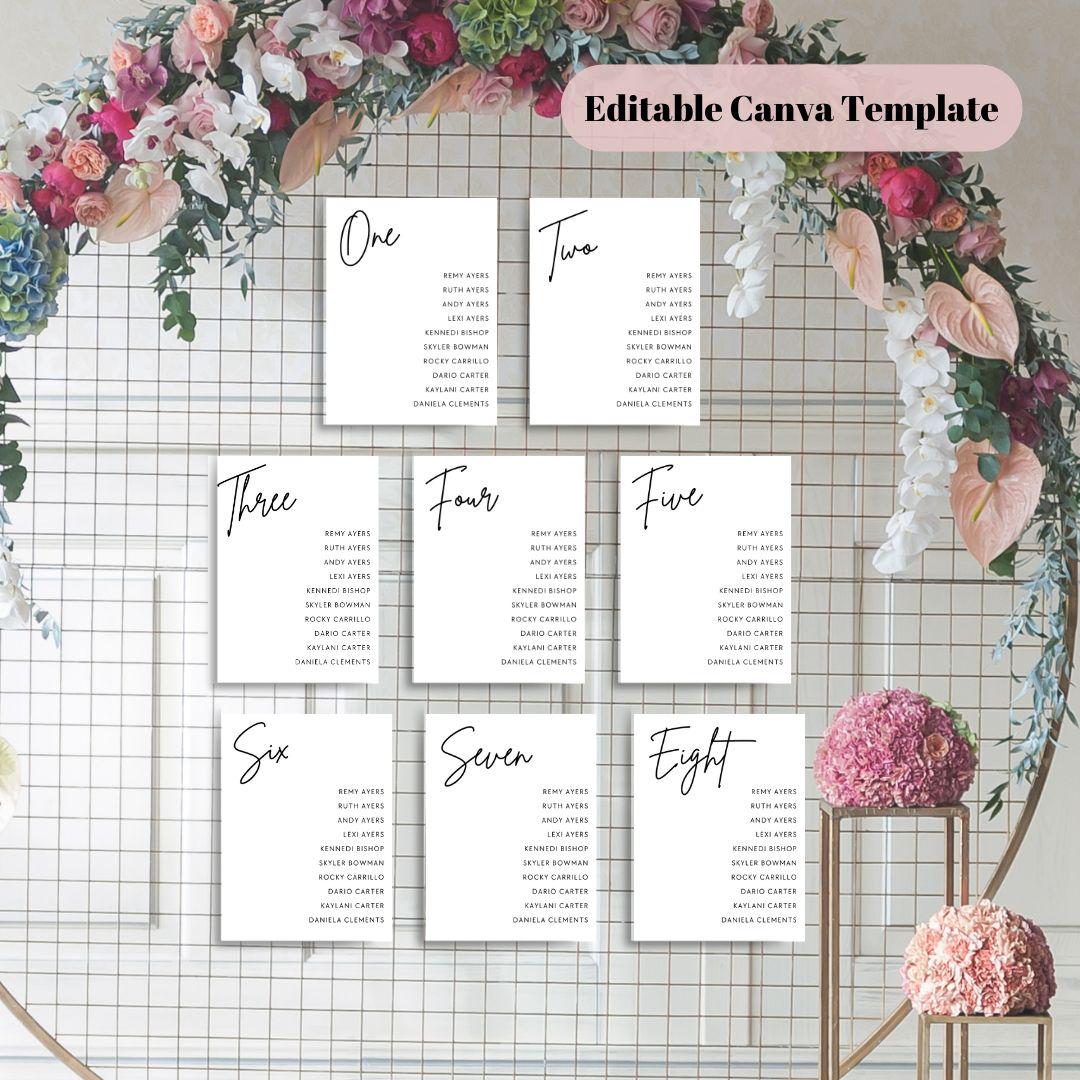 Wedding Seating Chart Cards Template Wedding Table Numbers Seating ...