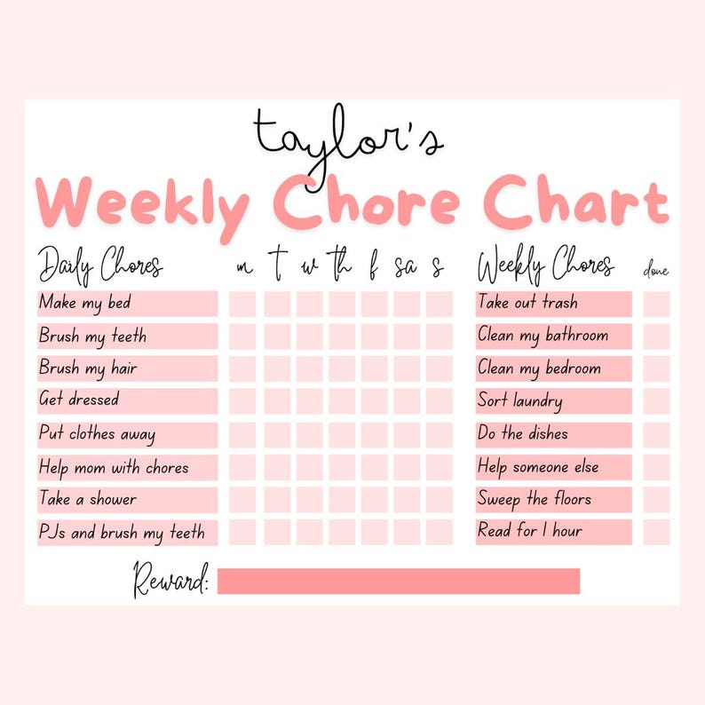 Chore Chart for Kids Editable Chore Chart Planner Printable Weekly ...
