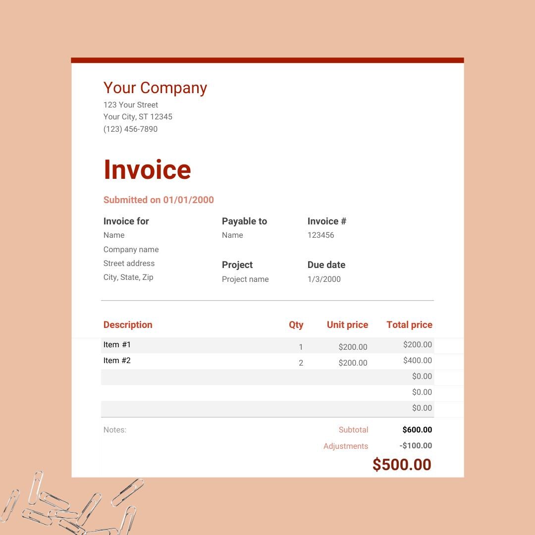 Invoice Template Small Business Billing Template Editable Download ...