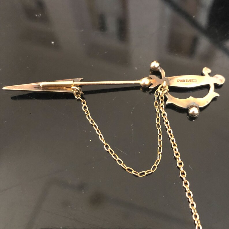 Antique Black Opal Sword Jabot Pin, Victorian New Zealand, 15ct Gold, W ...