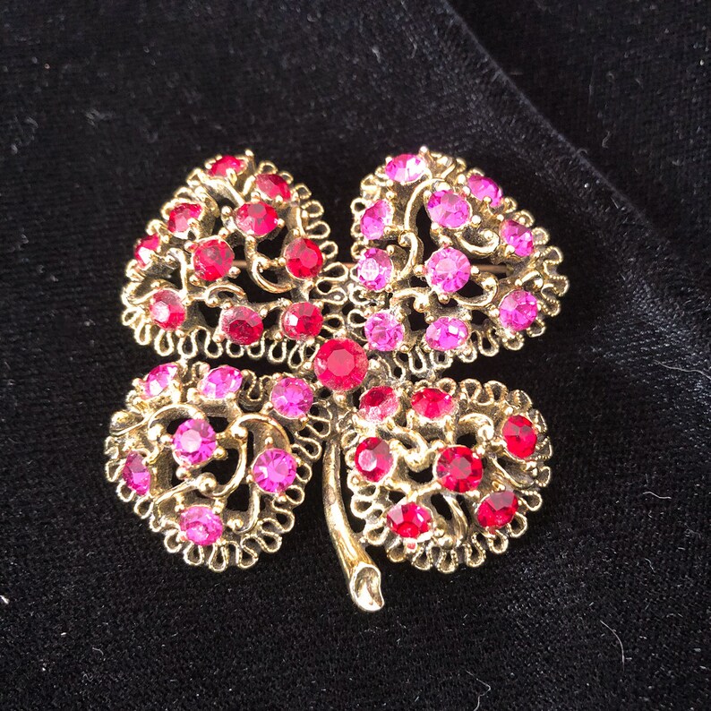 Vintage Four Leaf Clover Brooch, Unsigned Florenza?, Magenta Pink ...