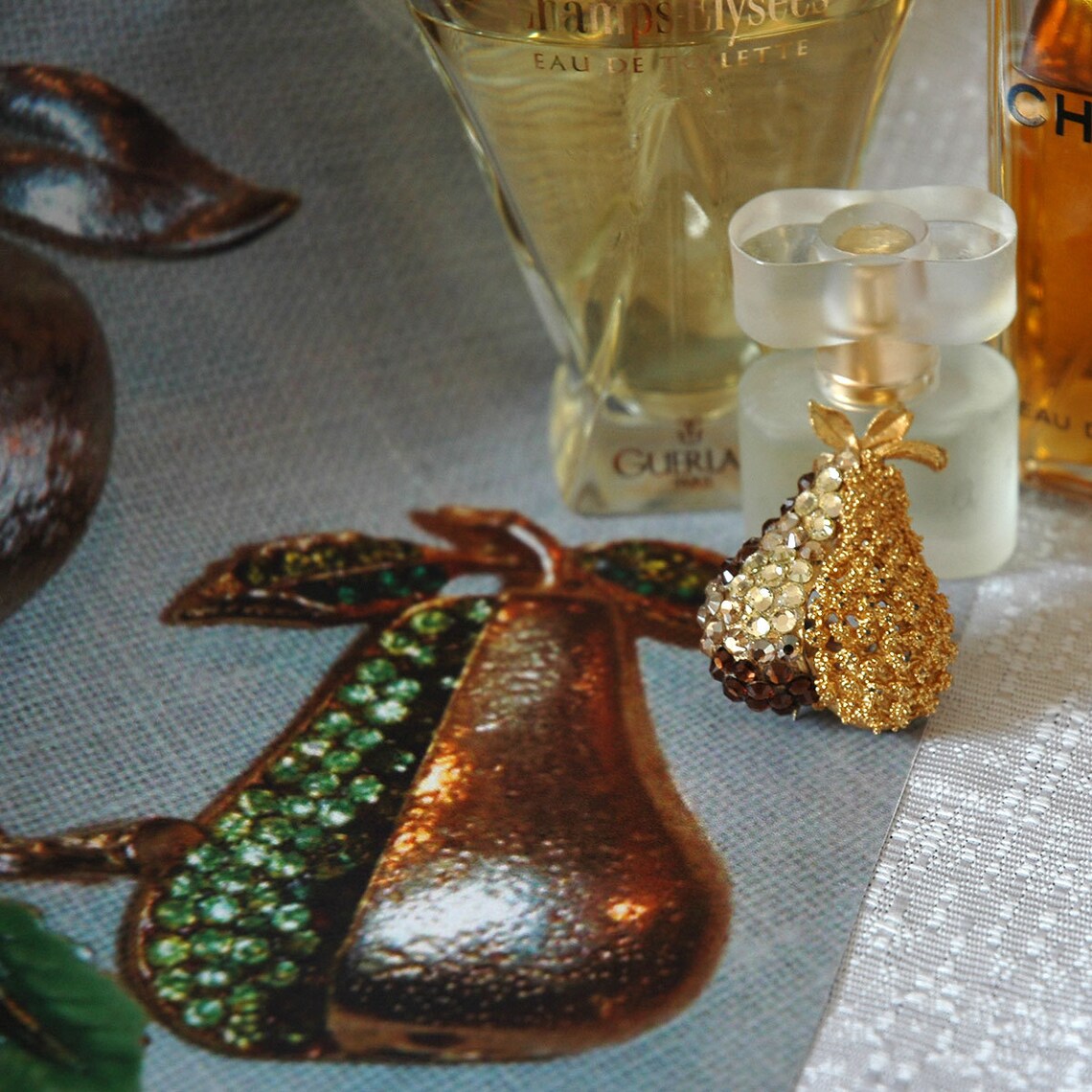 Upcycled BSK Fuzzy Pear Brooch, Vintage Piece, New Swarovski Crystals ...
