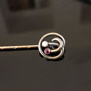 Fine Diamond Ruby Stick Pin, Victorian, Signed "585", 14k Gold ...