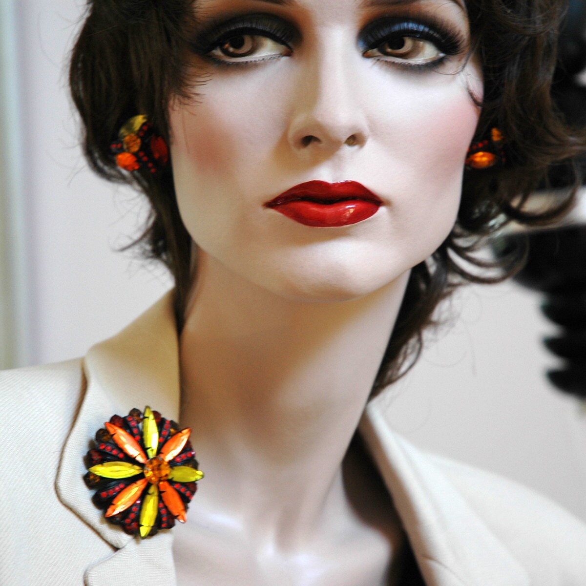 Unsigned Selini Mum Brooch Earrings Neon Mod Fall Colors - Etsy