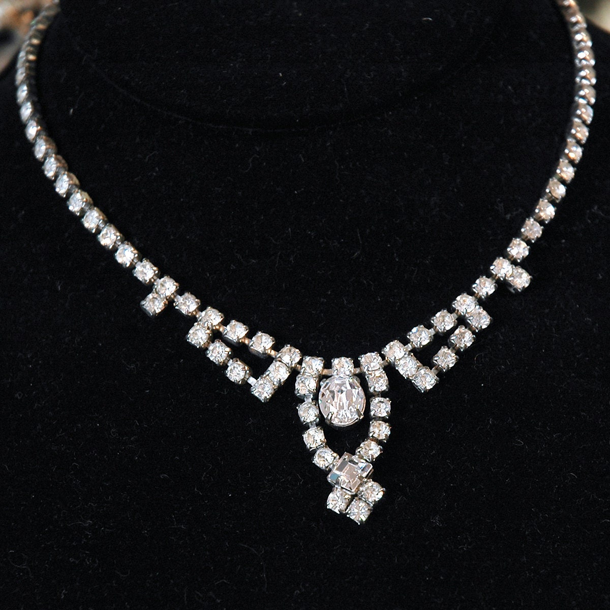 Rhinestone Necklace #1, Vintage Bride, Beautiful Art Deco Design ...