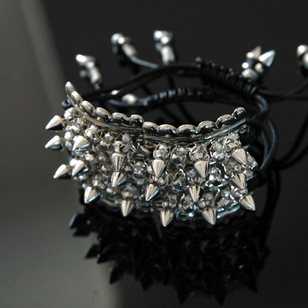 Upcycled Spike Bracelet, Cuff Styling With Adjustable Black Leather ...