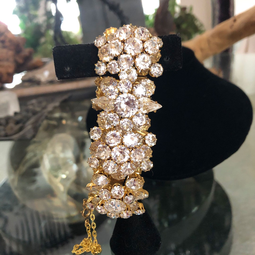 Austria Crystal Bracelet, Vintage Schoffel, Bridal, Massive 3D ...