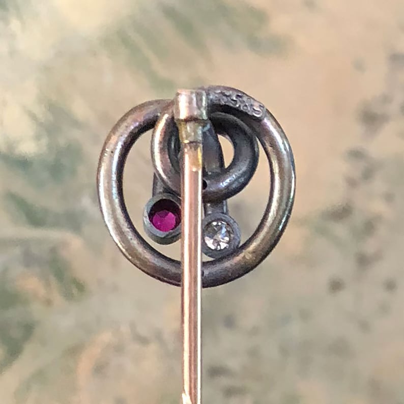 Fine Diamond Ruby Stick Pin, Victorian, Signed "585", 14k Gold ...